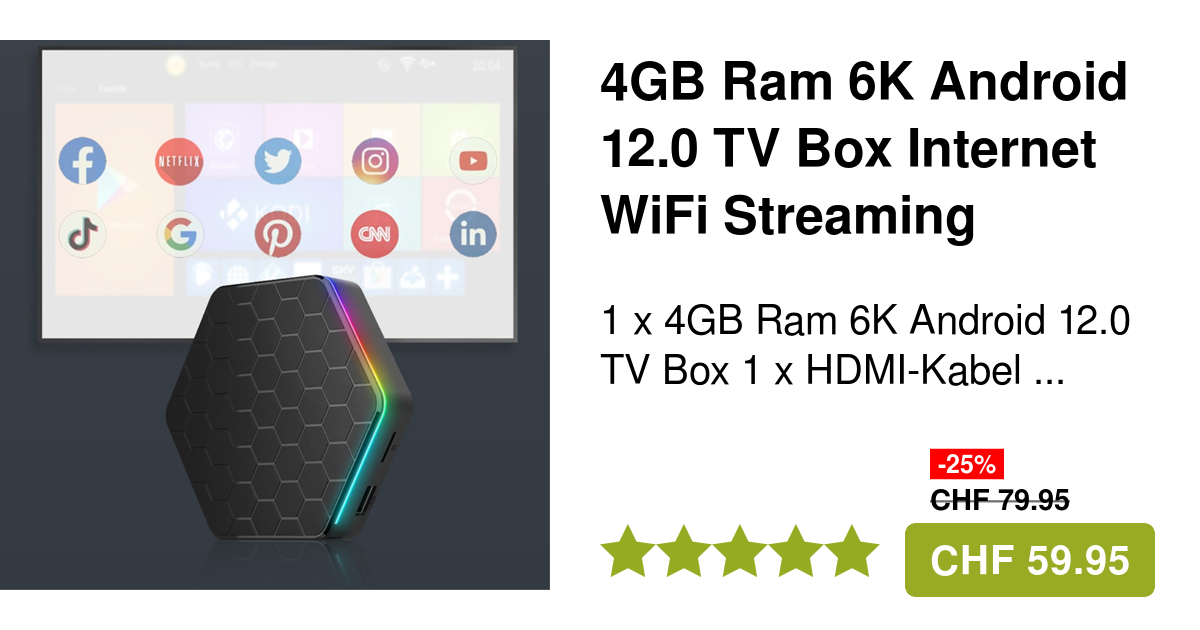 Android 12.0 TV Box 6K HDMI WiFi Streaming 4GB Ram