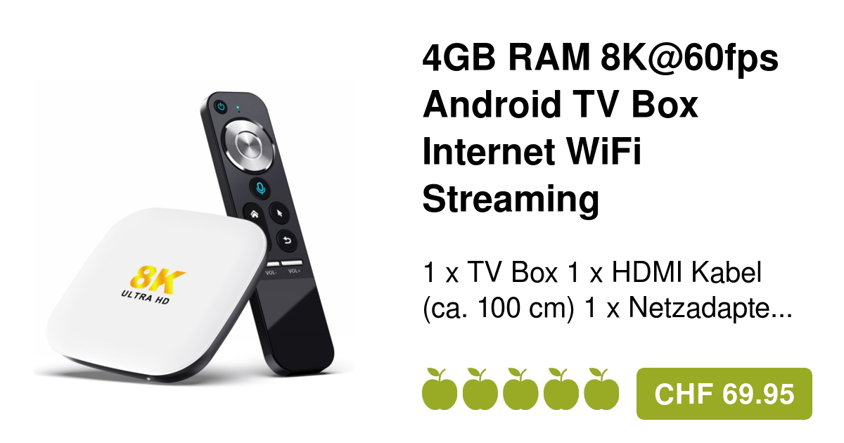 4GB RAM 8K@60fps Android Smart TV Box WiFi in Weiss