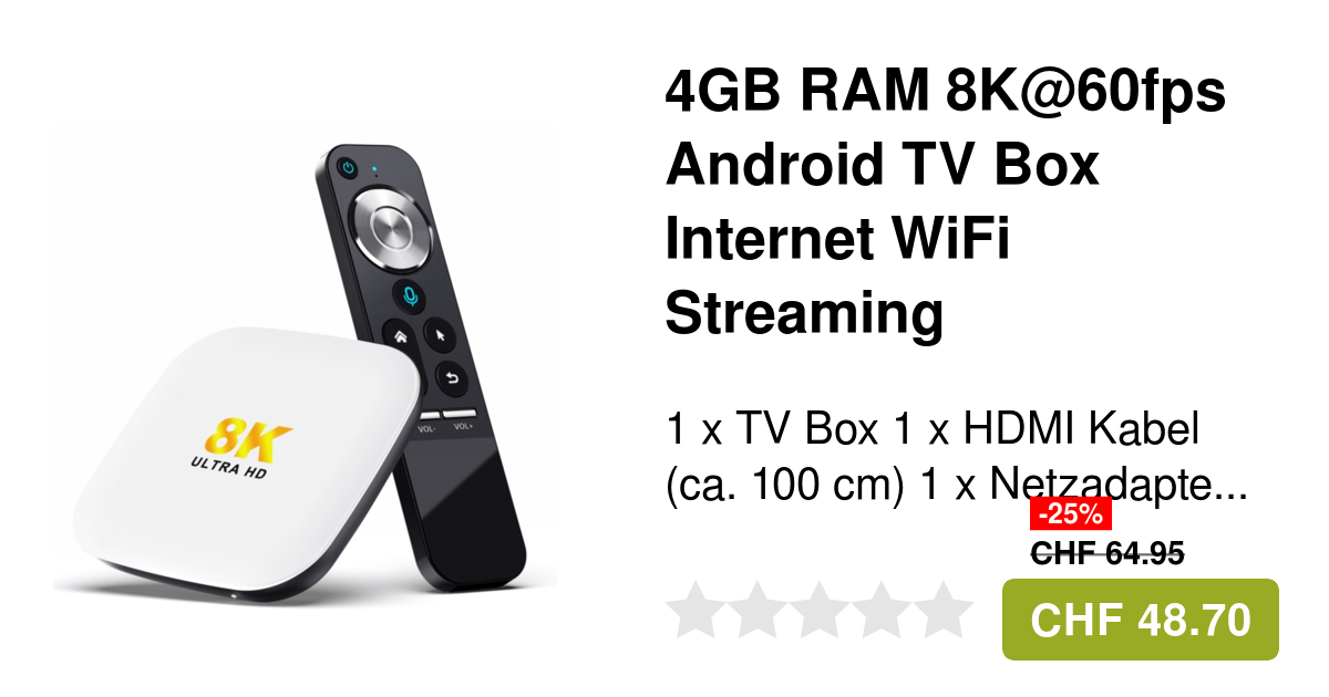 4GB RAM 8K@60fps Android Smart TV Box WiFi in Weiss