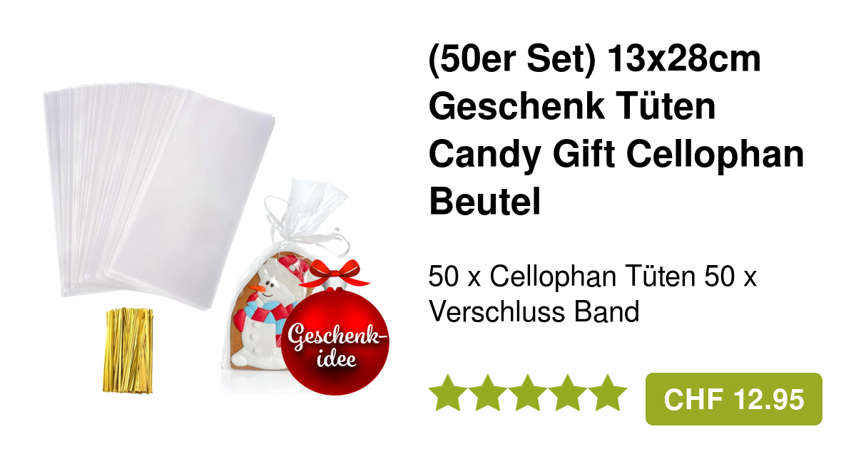 (50er Set) 13x28cm Cellophan Beutel inkl. Verschluss