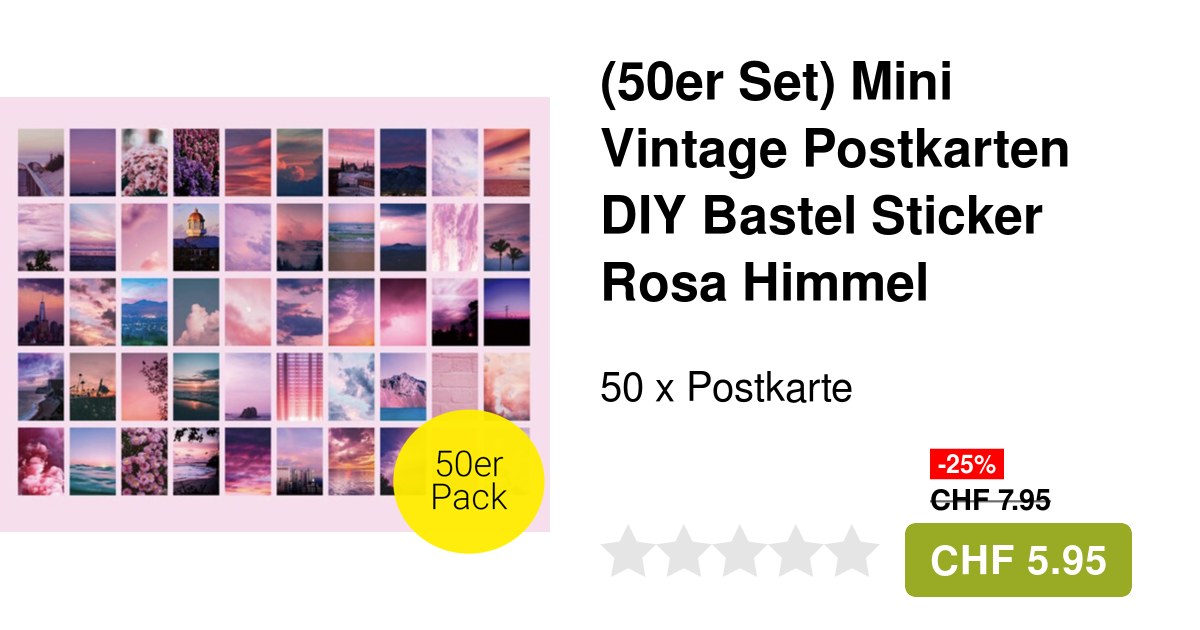 Mini Vintage Postkarten DIY Sticker Rosa Himmel