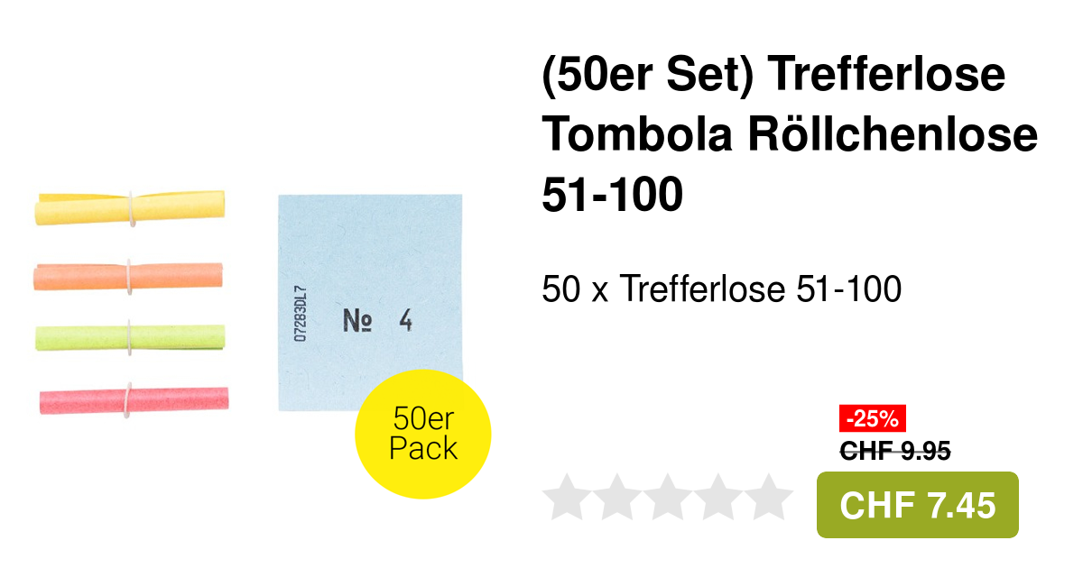 (Set de 50 pièces) Tombola sans coup gagnant Sans roulette 51-100