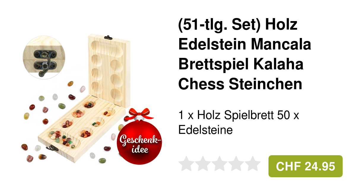 51-tlg. Set Holz Edelstein Mancala Brettspiel Chess