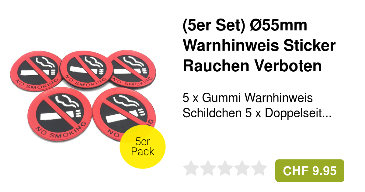 5er Set Rauchen Verboten Aufkleber No Smoking Sticker
