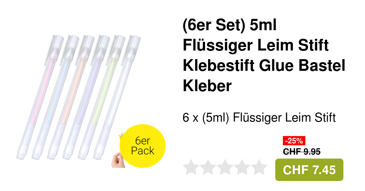 (6er Set) 5ml Flüssiger Leim Stift Klebestift Glue