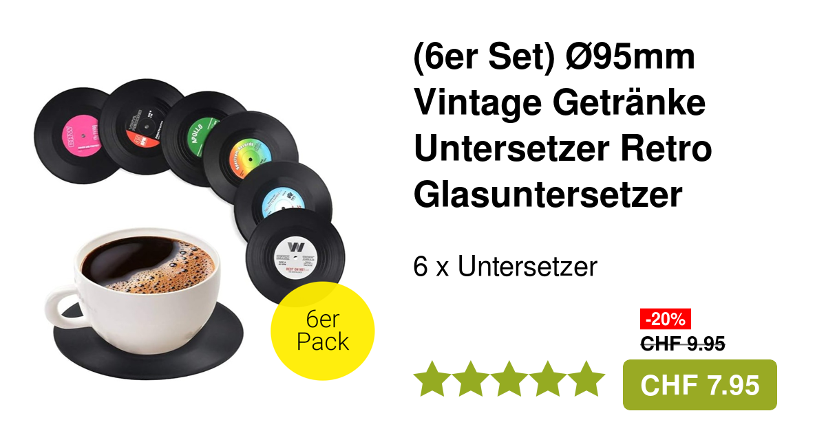 (6er Set) Vintage Getränke Untersetzer Retro Vinyl