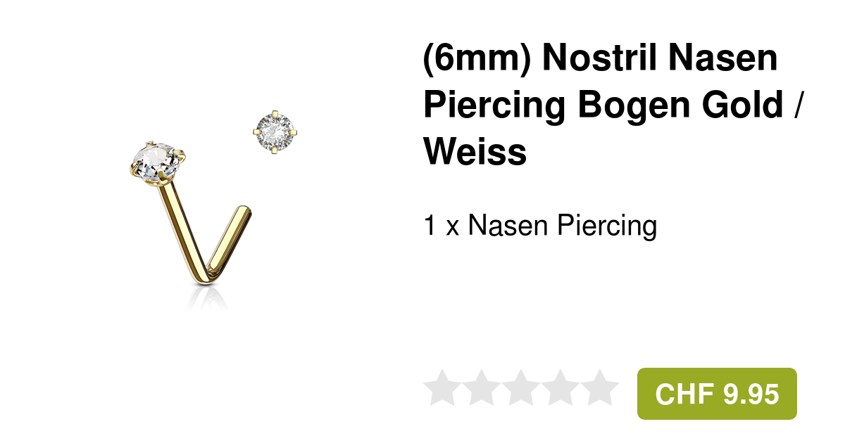 6mm Nostril Nasen Piercing 3.0mm Strass Gold/Weiss