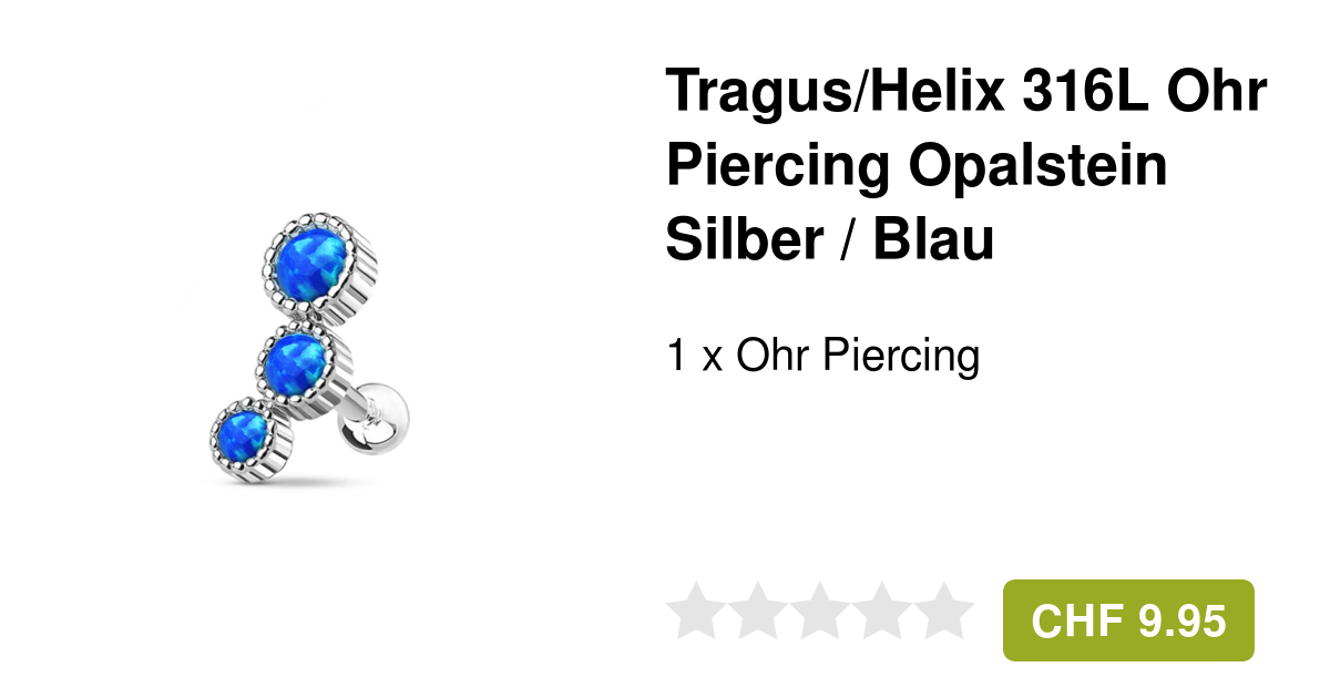 Tragus/Helix 316L Ohr Piercing Opalstein Silber/Blau
