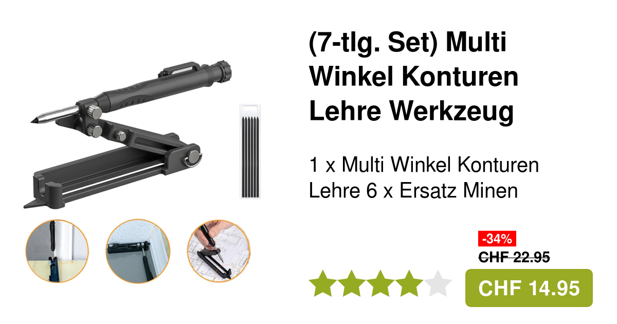7tlg. Multi Winkel Konturen Lehre Zirkel Werkzeug