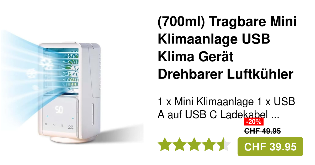 (700ml) Tragbare Mini Klimaanlage USB Klima Gerät