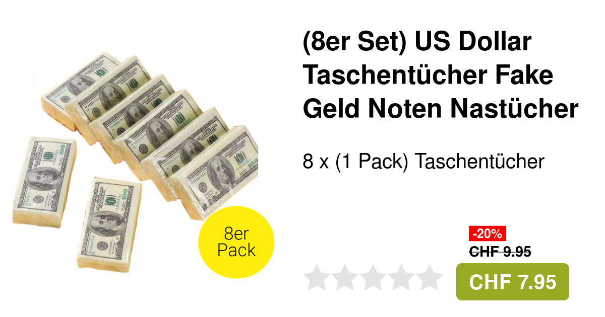 (8er Set) US Dollar Taschentücher Fake Geld Scheine