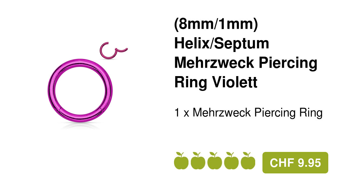 8mm/1mm Helix/Septum Mehrzweck Piercing Ring Violett