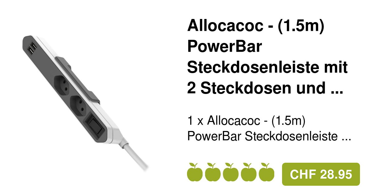 Allocacoc (1.5m) PowerBar Steckdosenleiste mit USB