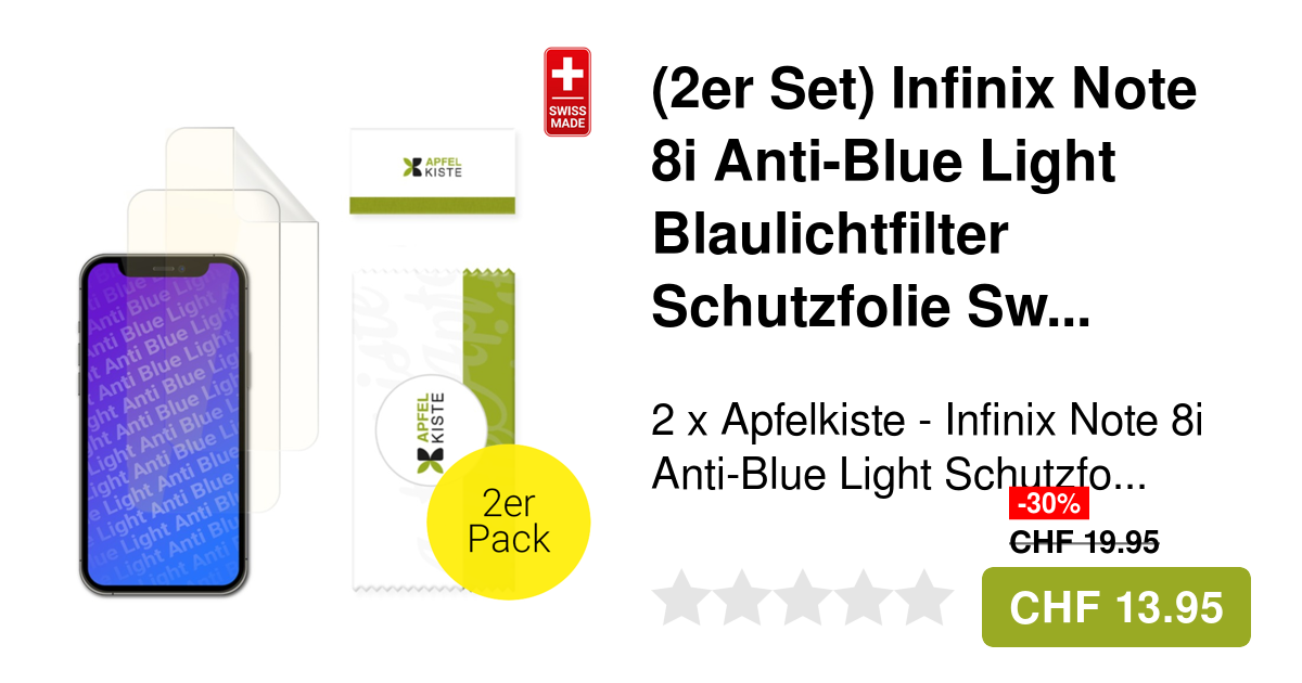 Apfelkiste Infinix Note 8i Anti-Blue Light Folie Swiss Made (Case Friendly)