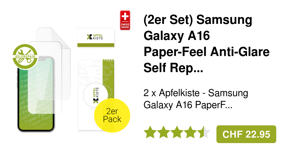 Apfelkiste Samsung Galaxy A16 Paper-Feel Anti-Glare Self Repair Folie