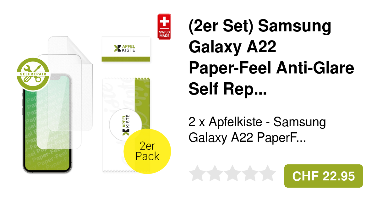 Apfelkiste Samsung Galaxy A22 Paper-Feel Anti-Glare Self Repair Folie