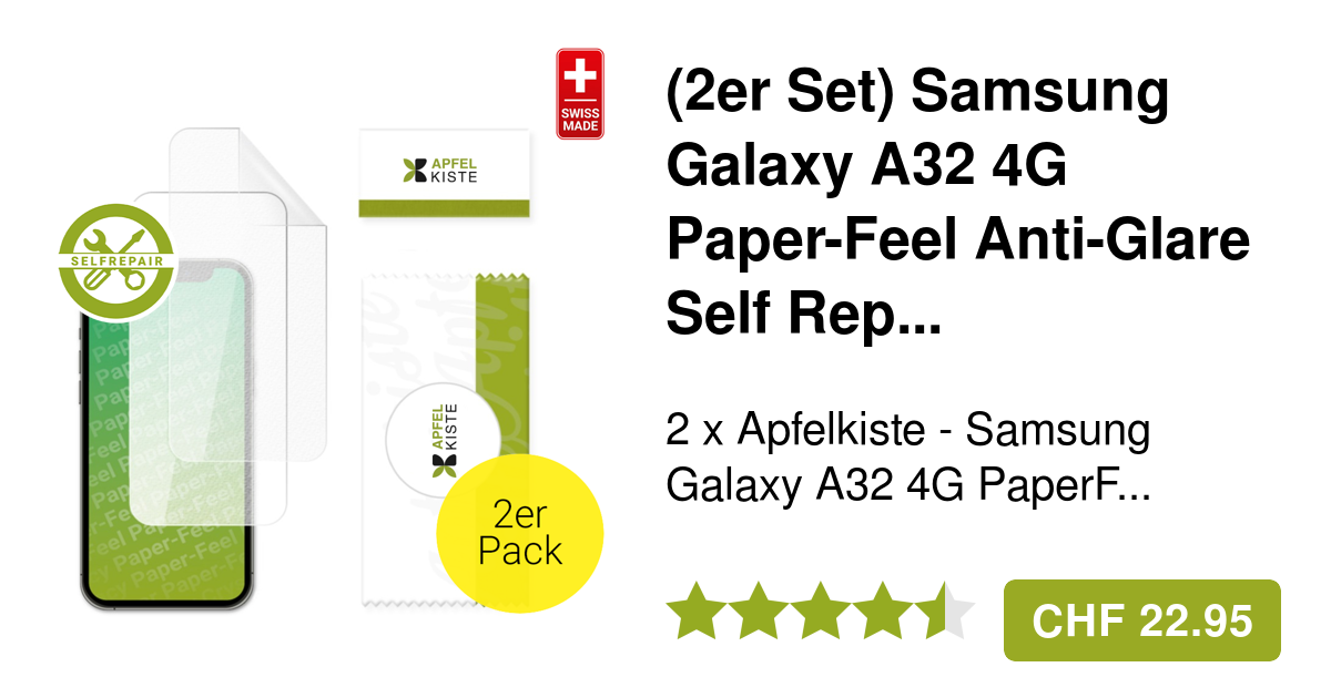 Apfelkiste Samsung Galaxy A32 4G Paper-Feel Anti-Glare Self Repair Folie