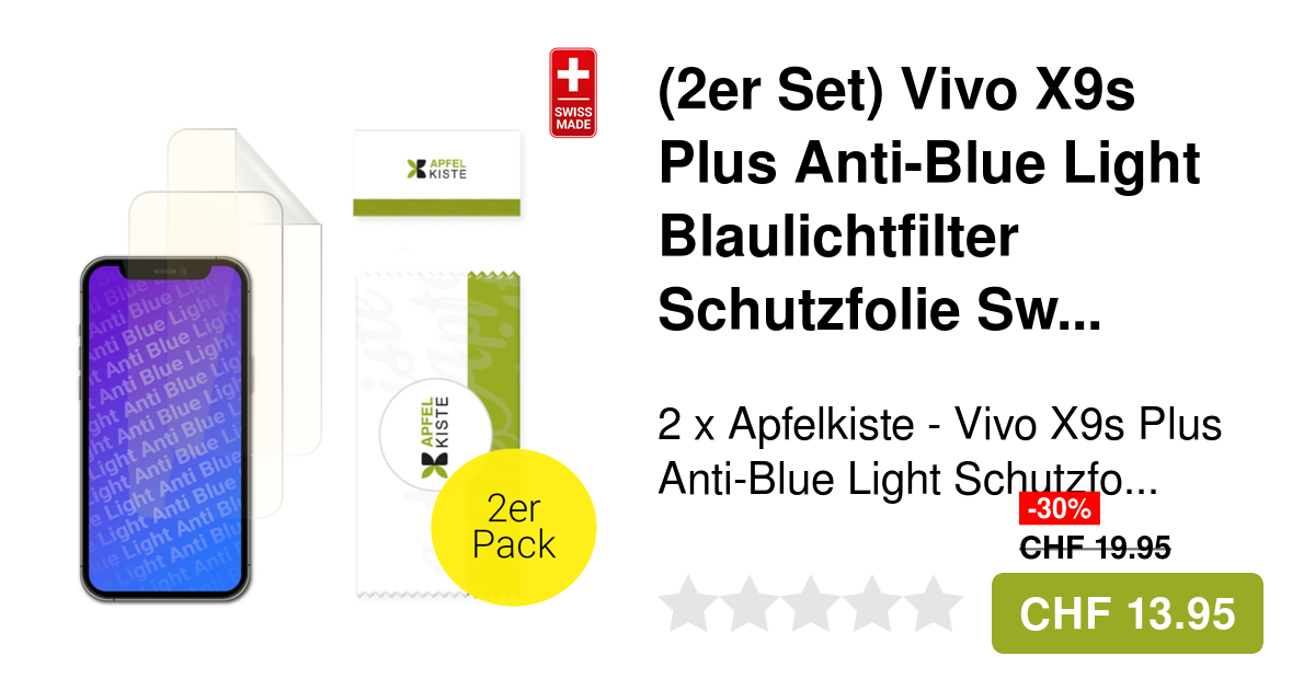 Apfelkiste Vivo X9s Plus Anti-Blue Light Folie Swiss Made (Case Friendly)