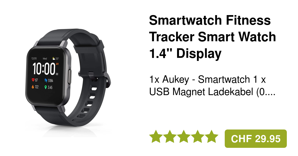 Aukey - Smartwatch Fitness Tracker 12 Modi - Schwarz