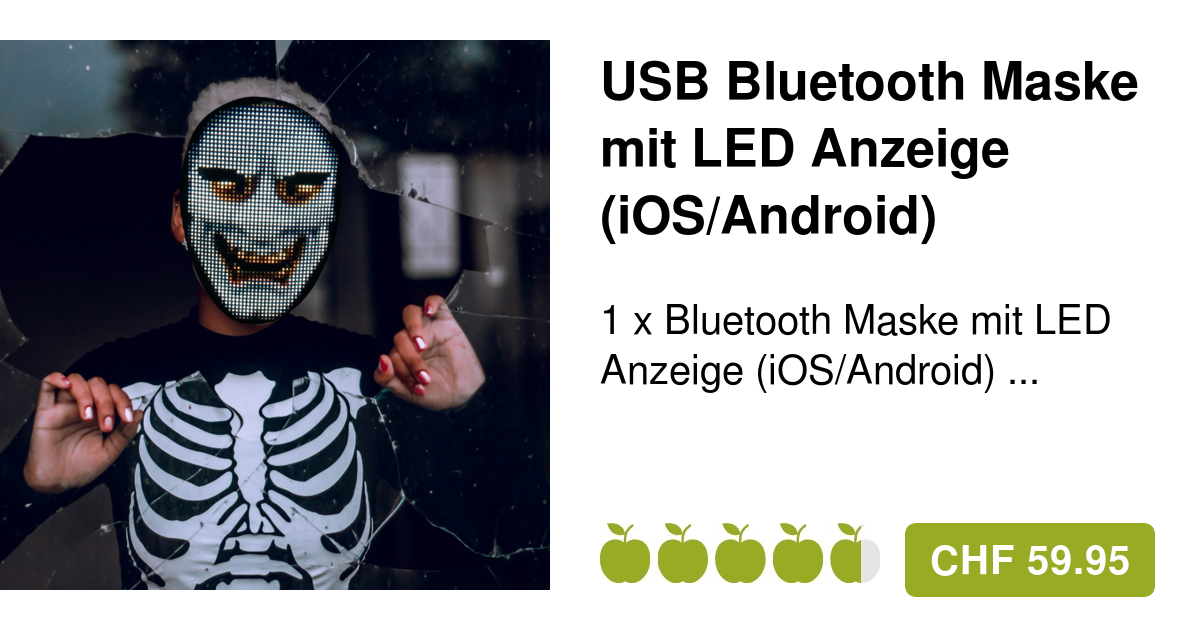 Masque Bluetooth avec affichage LED (iOS/Android) Noir