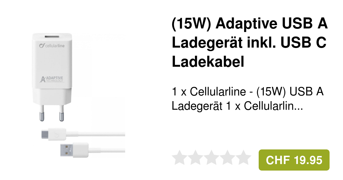 Cellularline Chargeur USB A, y compris câble de charge USB C