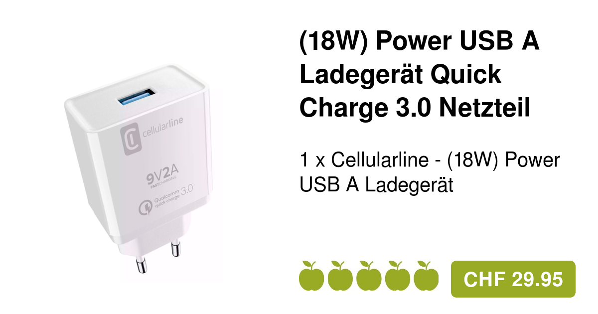 Cellularline (18W) Power USB A Ladegerät QC Netzteil