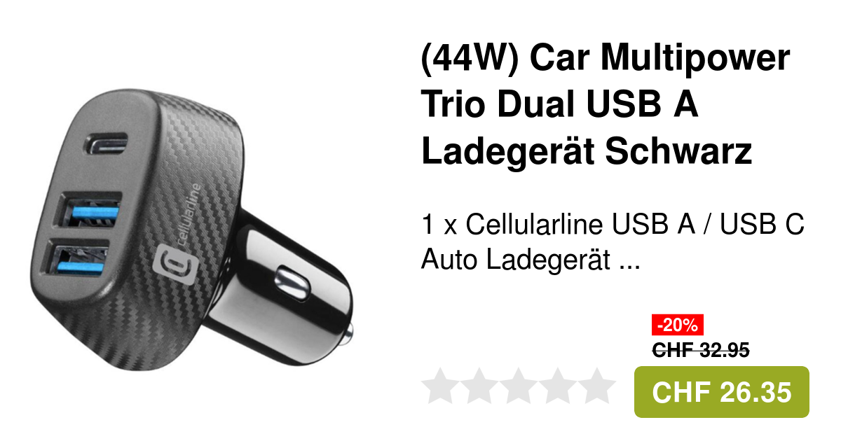 Cellularline 44W Car Multipower Trio Dual USB A/USB C