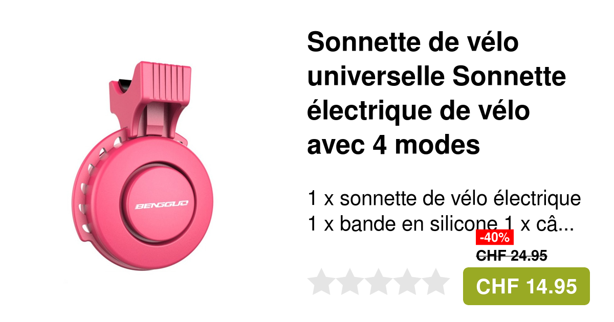 Cloche Velo Sonnette électrique de vélo Avertisseur sonore rose