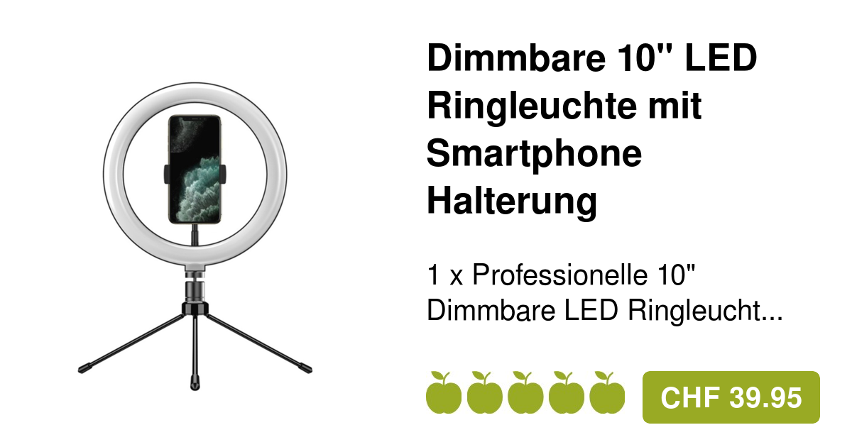 Dimmbare Led Ringleuchte Mit 360° Stativ In Schwarz