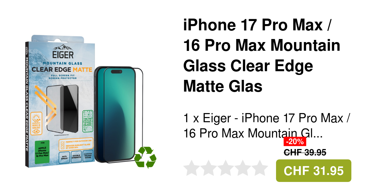 Eiger iPhone 17 Pro Max / 16 Pro Max Clear Edge Matte Glas