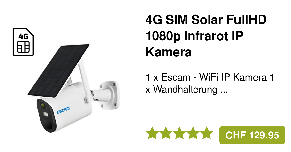 Escam - 4G SIM IR Solar IP Kamera 1080p iOS/Android