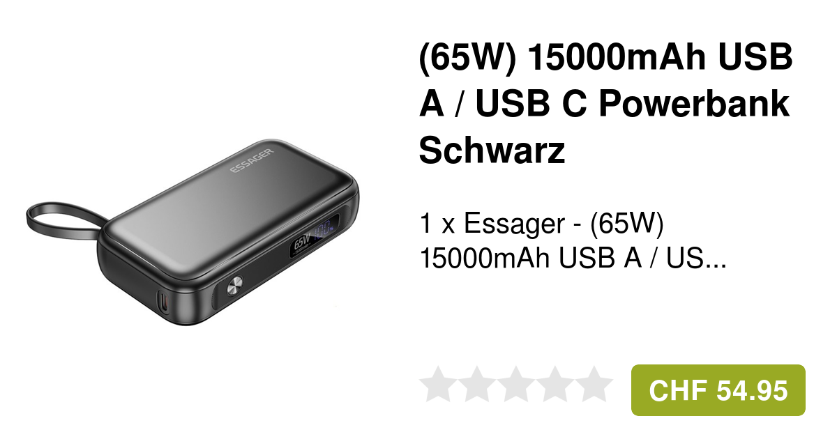 Essager 65W 15000mAh USB A/USB C Powerbank Schwarz