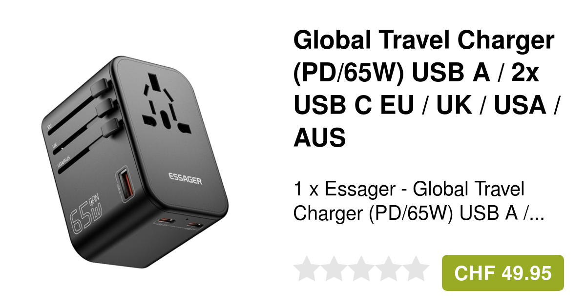 Essager - Global Charger USB A / C für EU/UK/USA/AUS