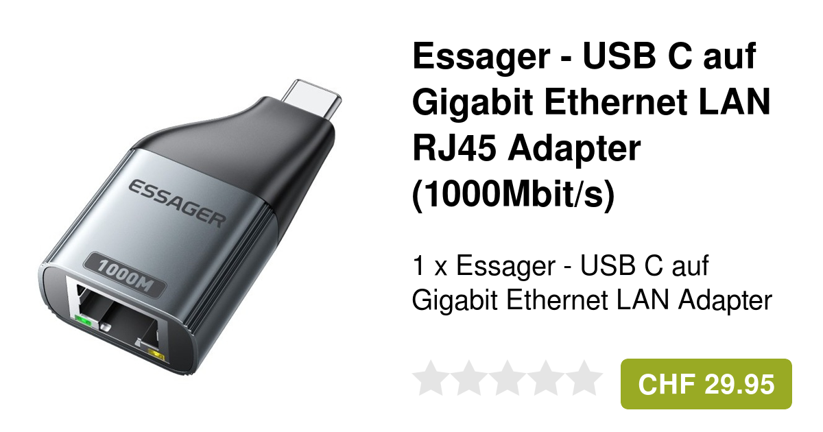 Essager - USB C auf Gigabit LAN RJ45 Adapter - Grau