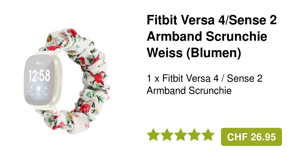 Fitbit Versa 4/Sense 2 Armband Scrunchie Weiss Blumen