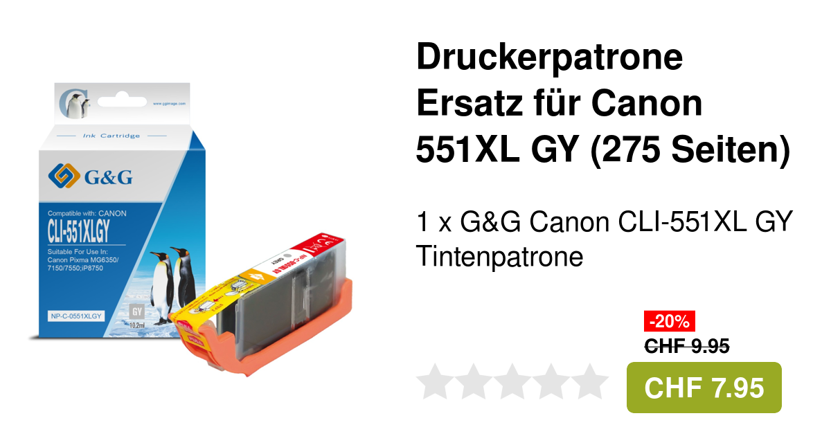 G&G Canon CLI-551XL GY Druckerpatrone - Grau