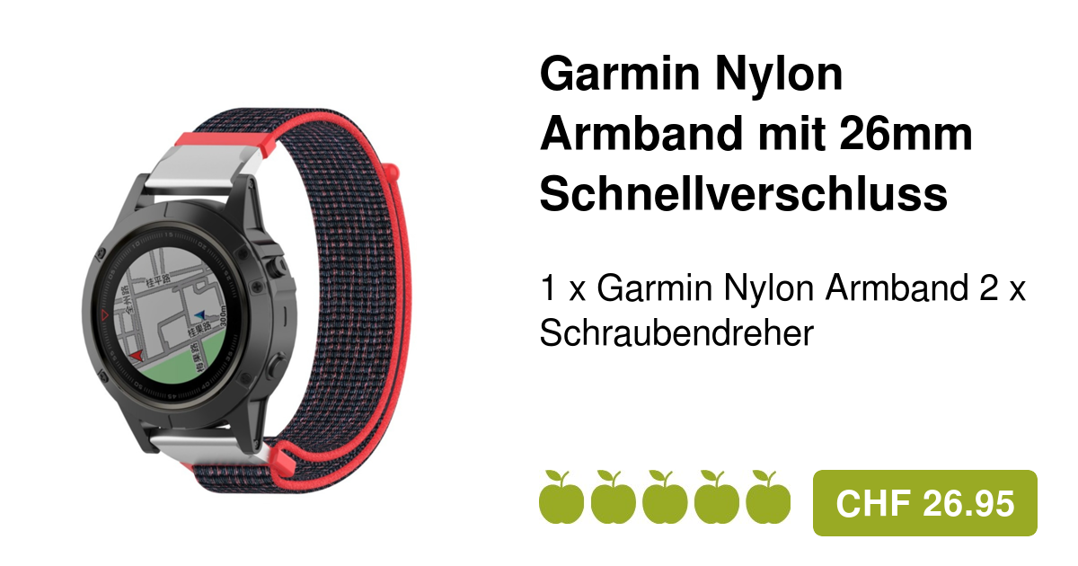 Garmin Nylon Armband 26mm Schnellverschluss Schwarz