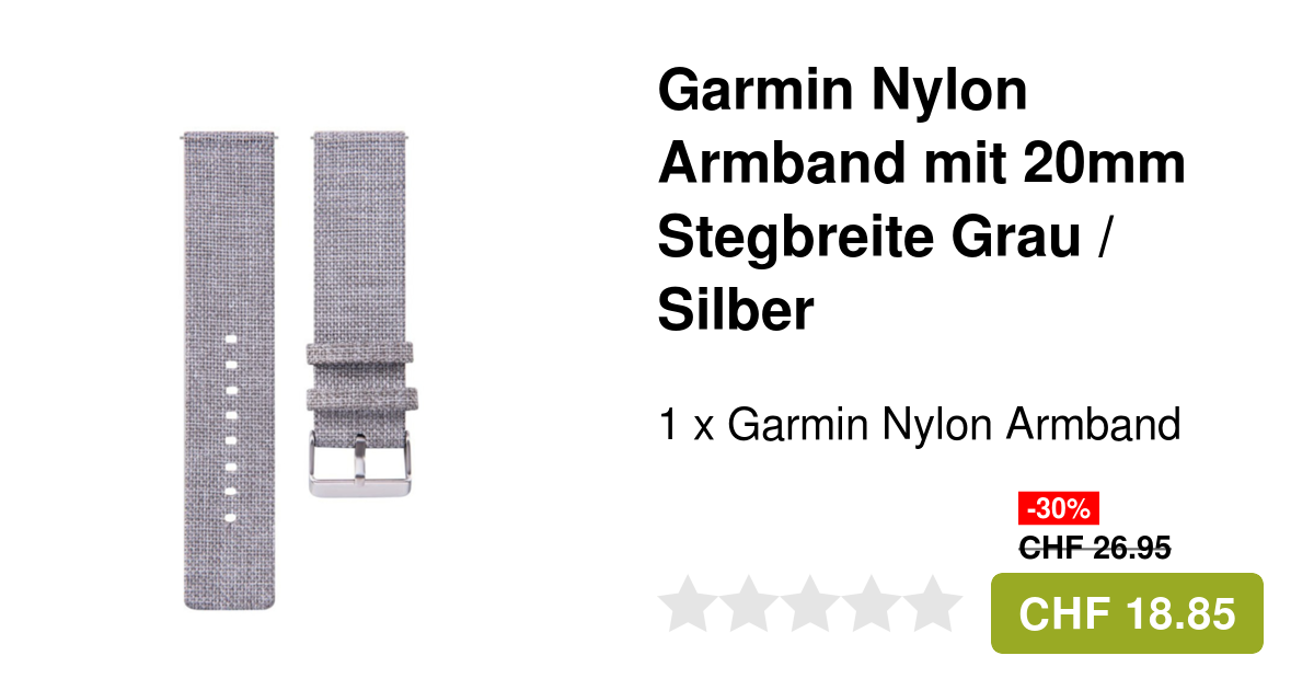Garmin Nylon Armband 20mm Stegbreite Grau / Silber