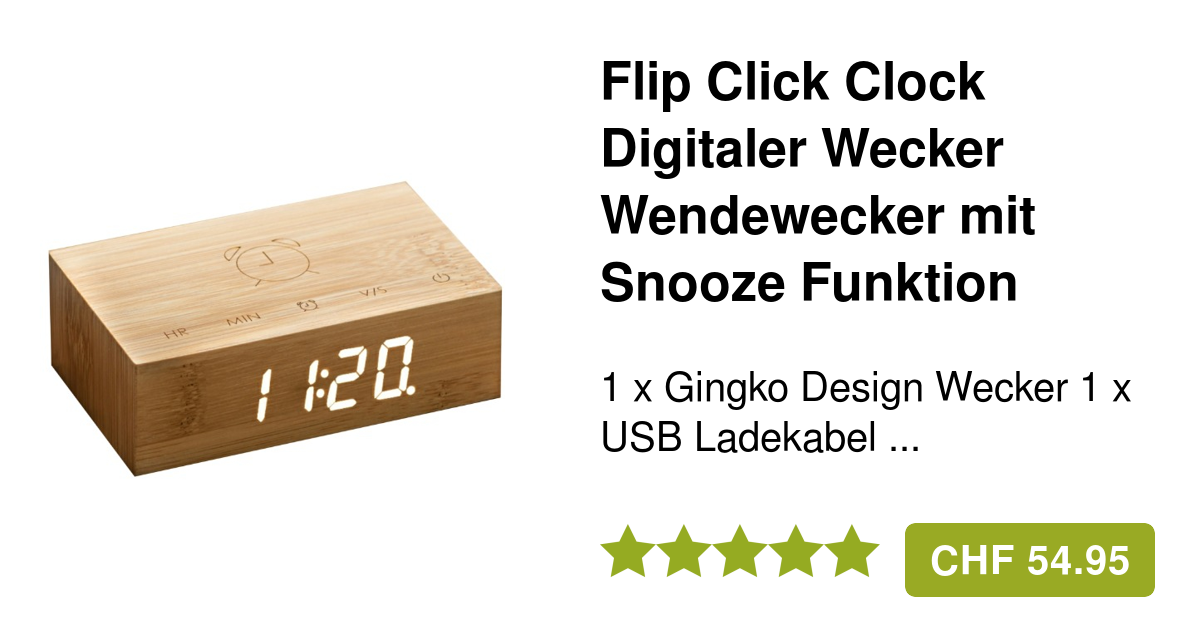 Gingko Design Flip Click Clock Réveil numérique bambou