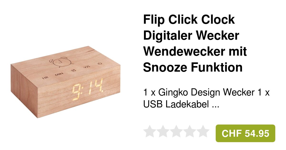 Gingko Design Flip Click Clock Wecker Kirschholz