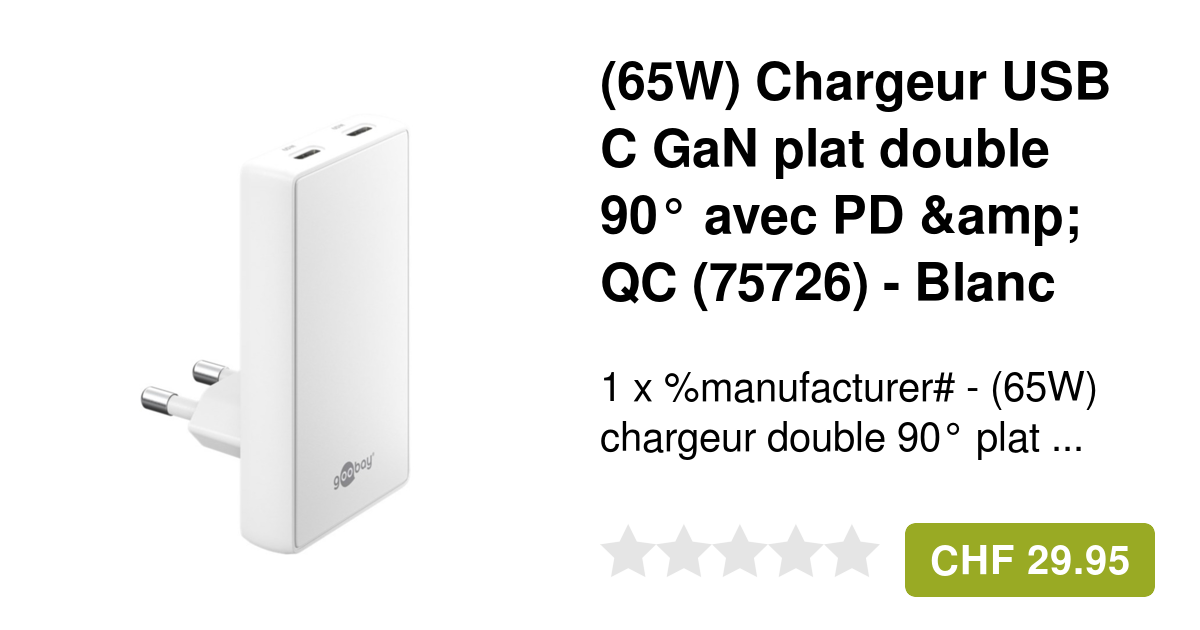 %manufacturer# (65W) Dual 90° Flat USB C GaN Chargeur (75726)