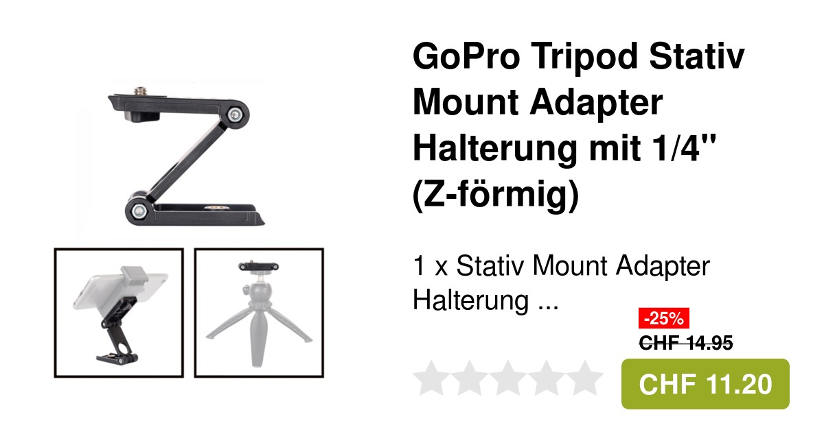 GoPro Stativ Adapter Halterung 1/4" Z-förmig Schwarz