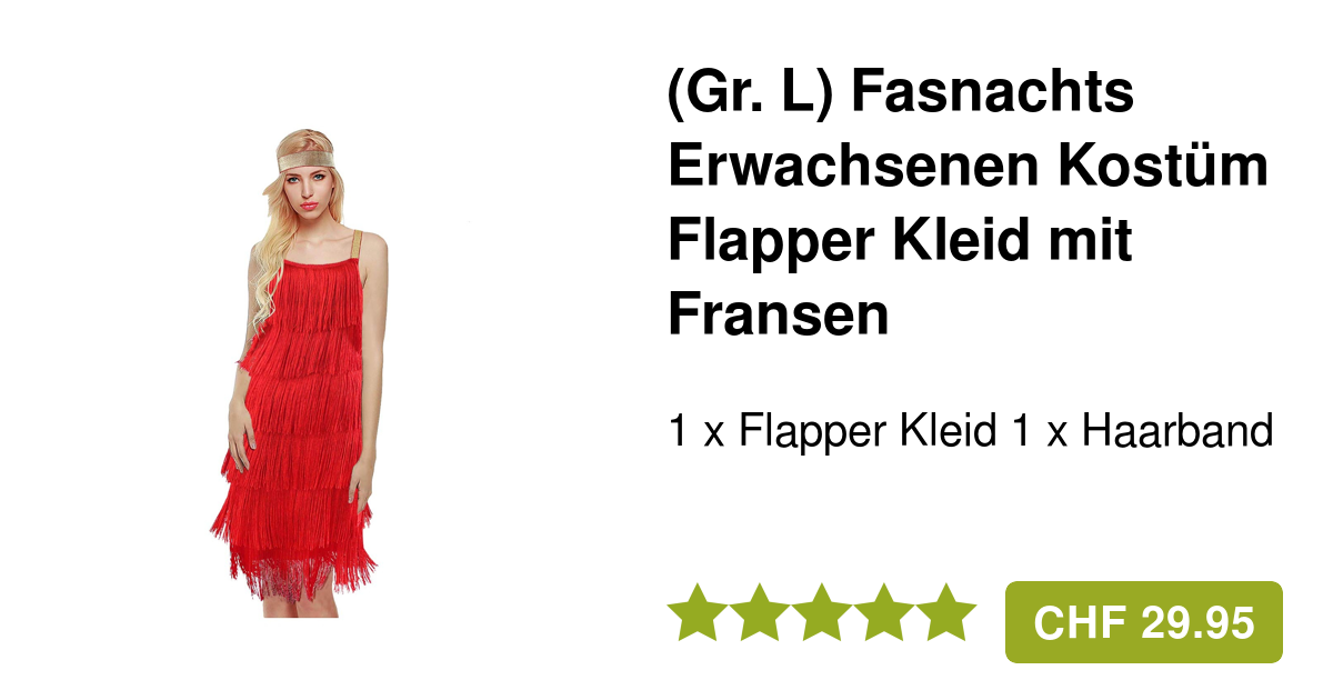 (Gr. L) Motto Party Kostüm Flapper Fransen Kleid Rot