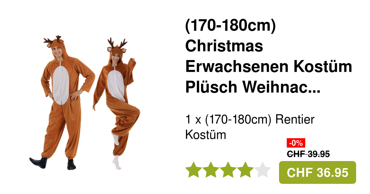 Gr. L Party Kostüm Plüsch Weihnachts Pyjama Rentier