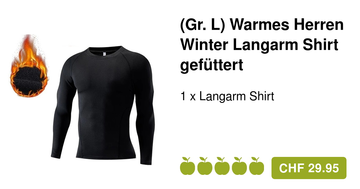 (Gr. L) Warmes Herren Winter Langarm Shirt gefüttert