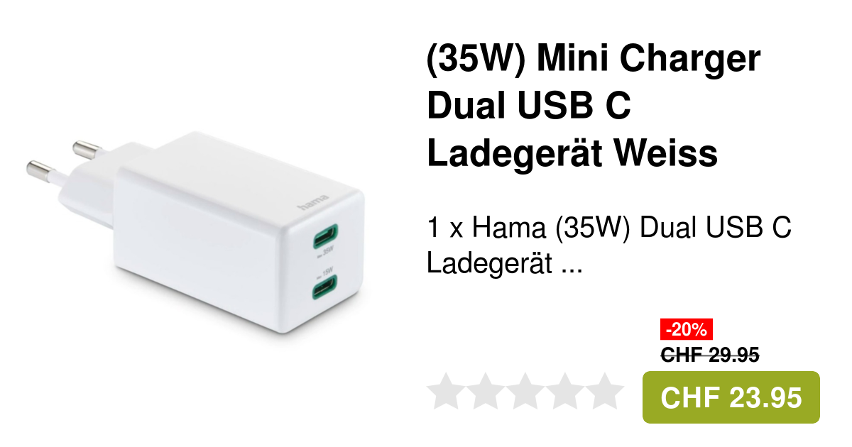 Hama (35W) Mini Charger Dual USB C Ladegerät Weiss