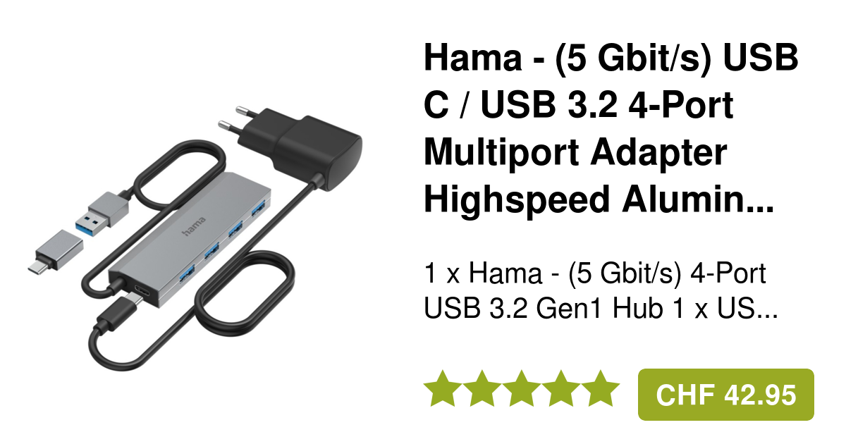 Hama (5 Gbit/s) 4-Port USB C / USB 3.2 Hub + Netzteil