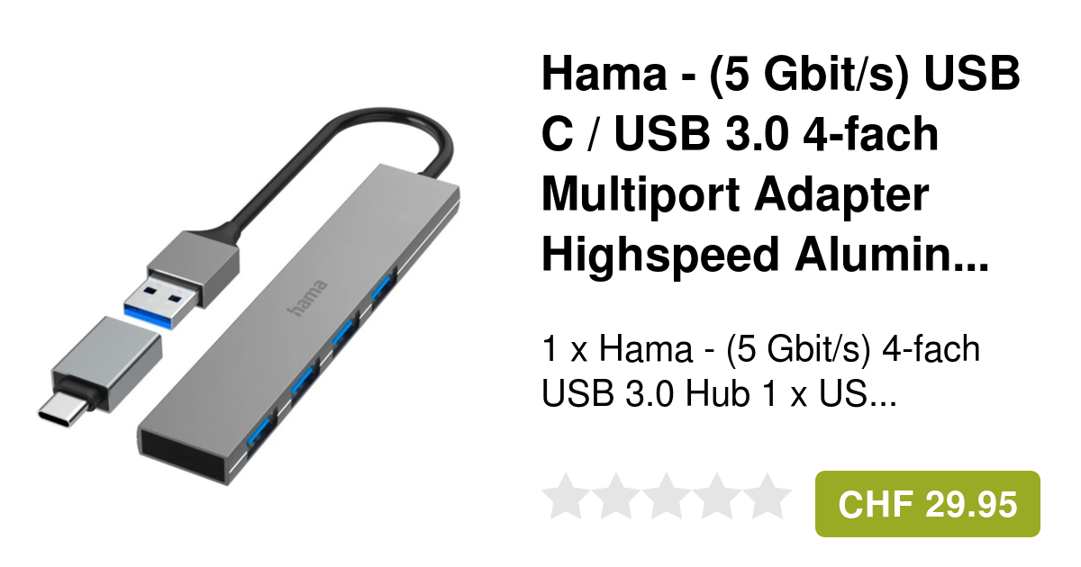 Hama (5 Gbit/s) 4-fach USB C / USB 3.0 Hub in Grau