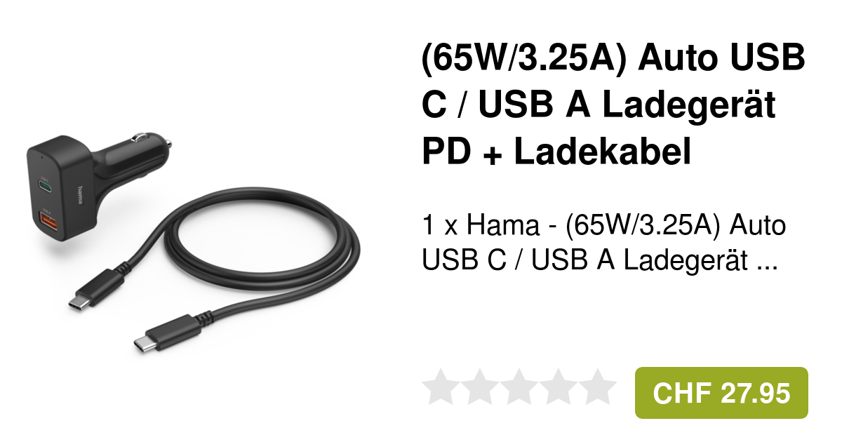 Hama 65W Auto USB C / USB A Ladegerät + Ladekabel
