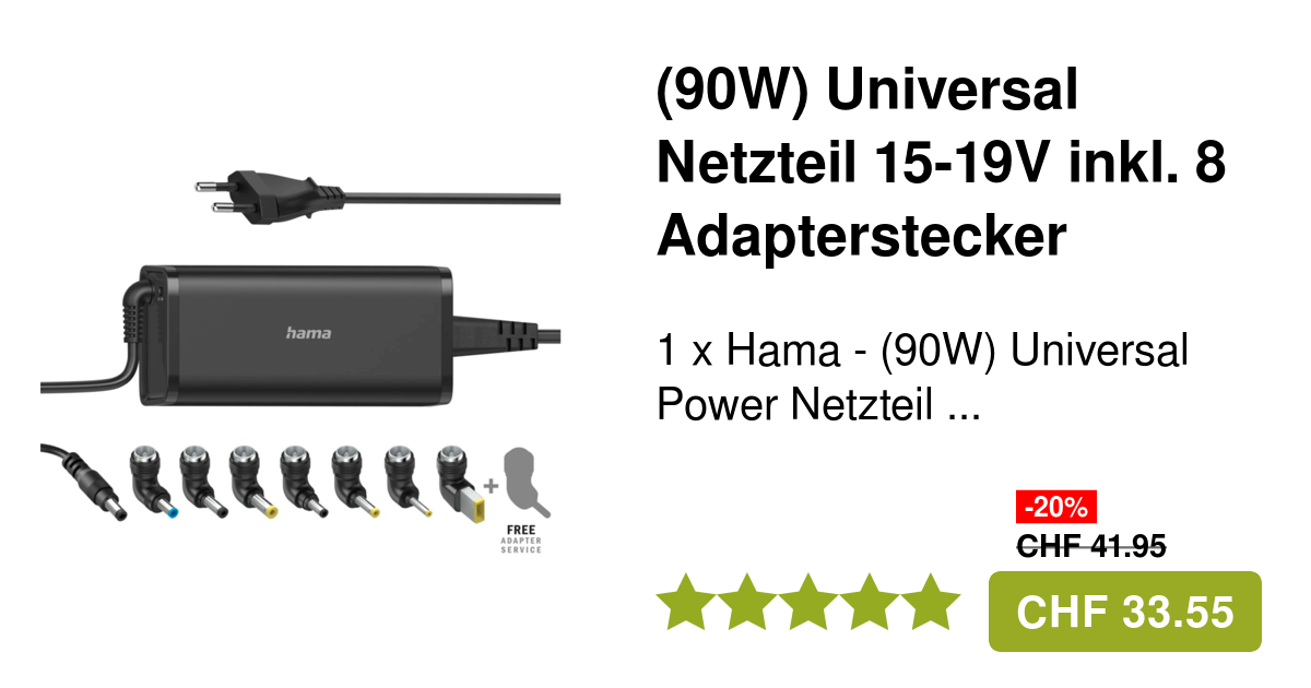 Hama 90W Universal Netzteil 15-19V 8 Adapterstecker